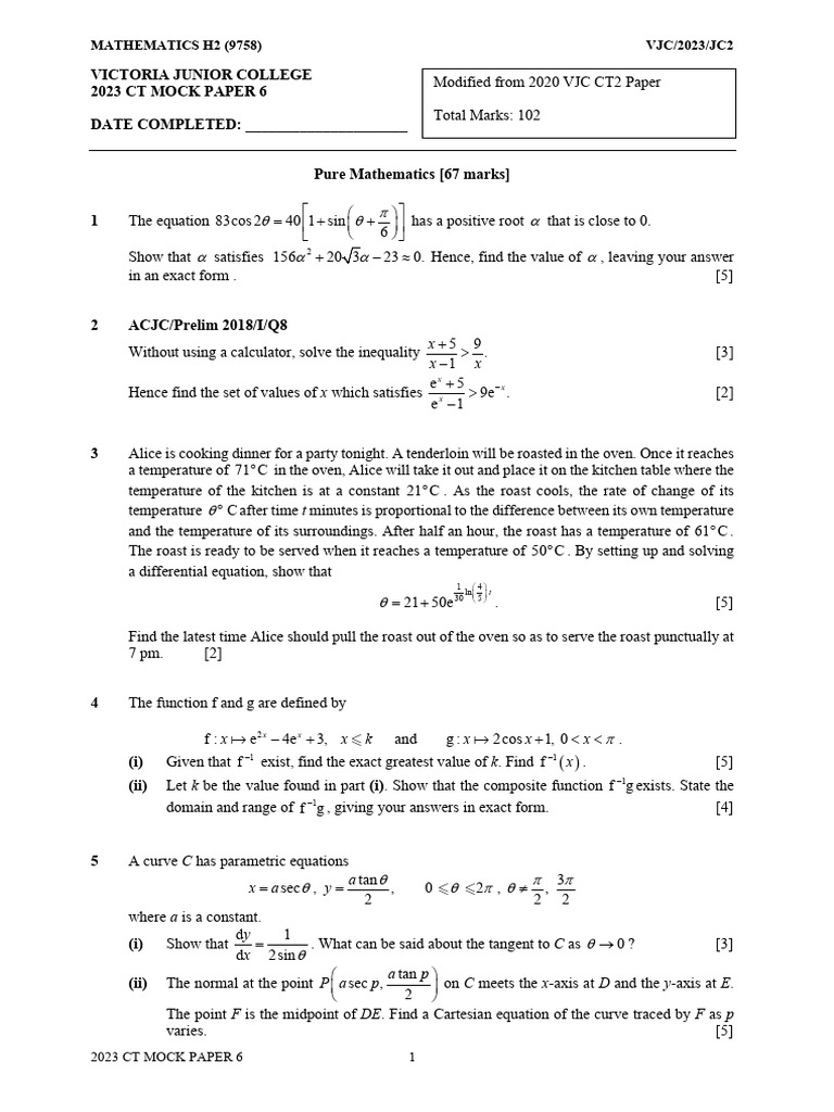 2023 JC2 CT Mock Paper 6 (QP) | PDF