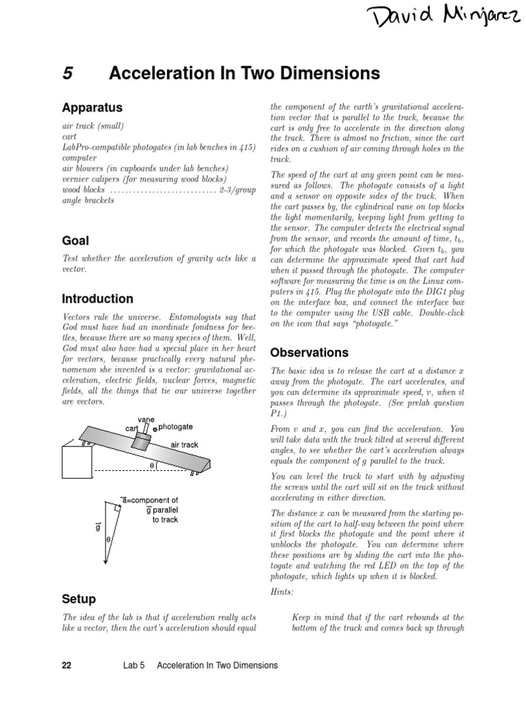 Acceleration in Two Dimensions Calculations | PDF