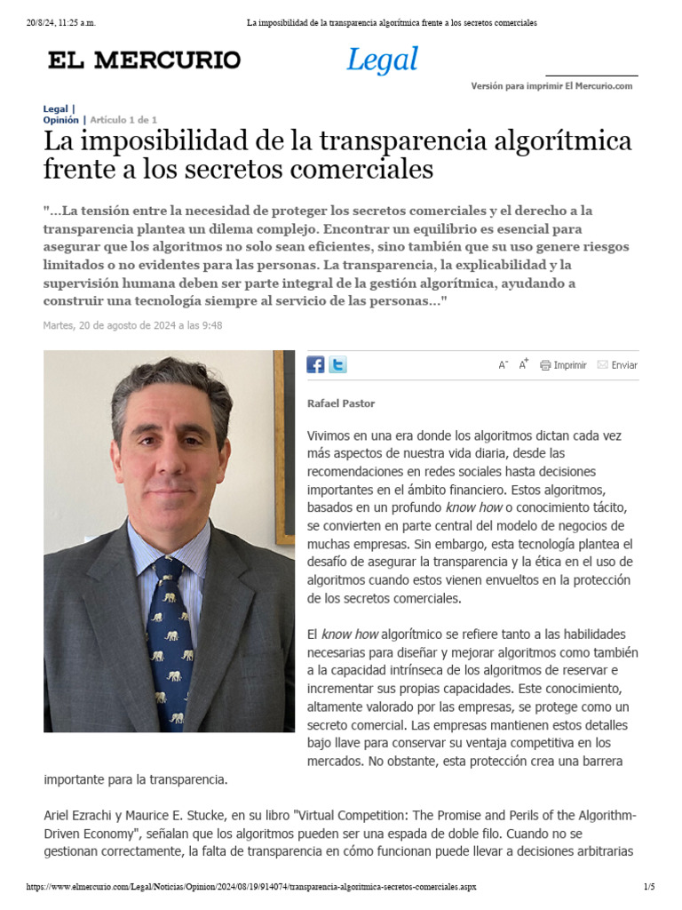 La Imposibilidad de La Transparencia Algorítmica Frente A Los Secretos ...