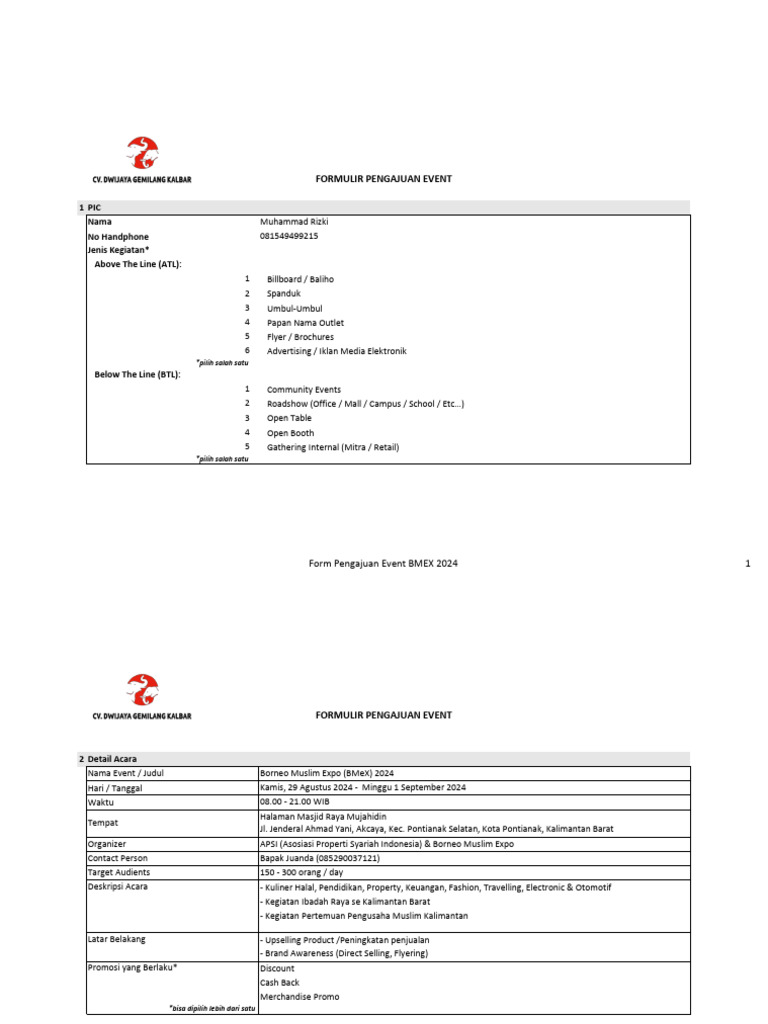 Form Pengajuan Event BMEX 2024 | PDF