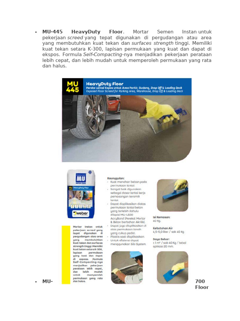 Mu-445 Heavyduty Floor. Mortar Semen Instan Untuk | PDF