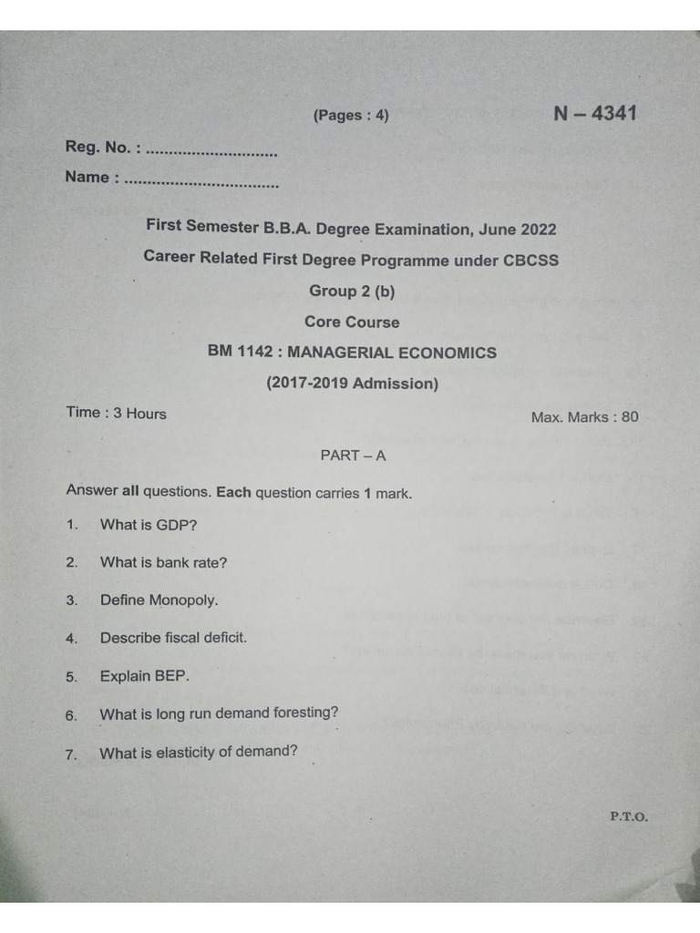 Economics Question Paper Part1 | PDF