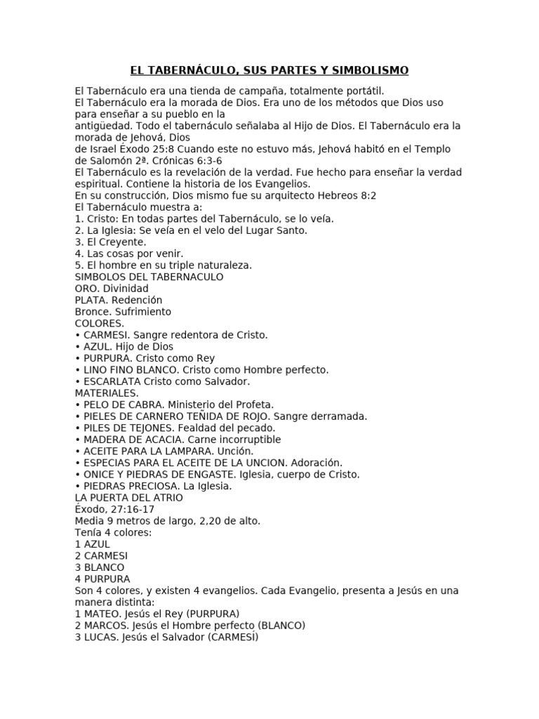 El Tabernaculo Sus Partes y Simbolismo | PDF