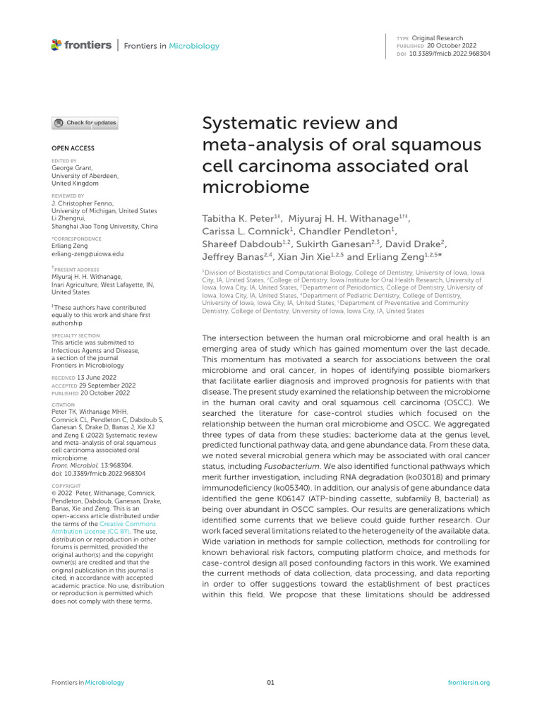 Systematic Review and Meta-Analysis of Oral Squamous Cell Carcinoma Associated Oral Microbiome | PDF