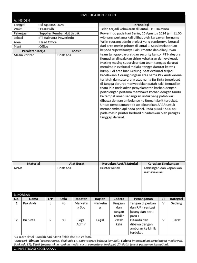 Form Investigasi - Tim Hore | PDF