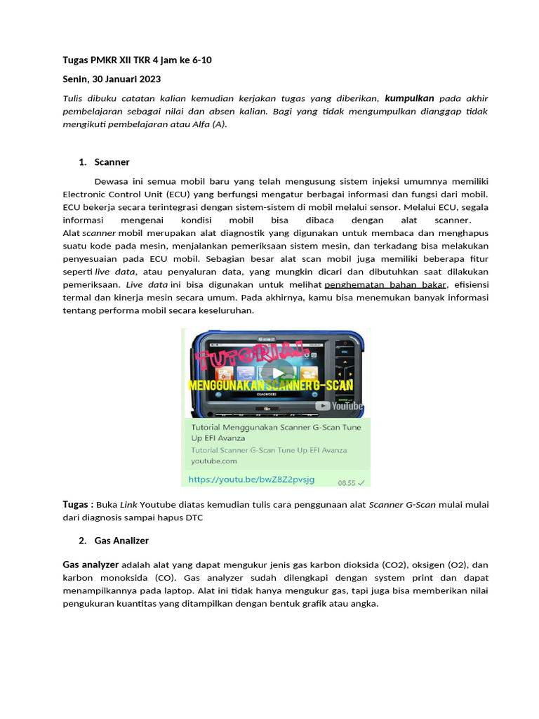 Tugas PMKR XII TKR Scanner Dan Gas Analyzer | PDF