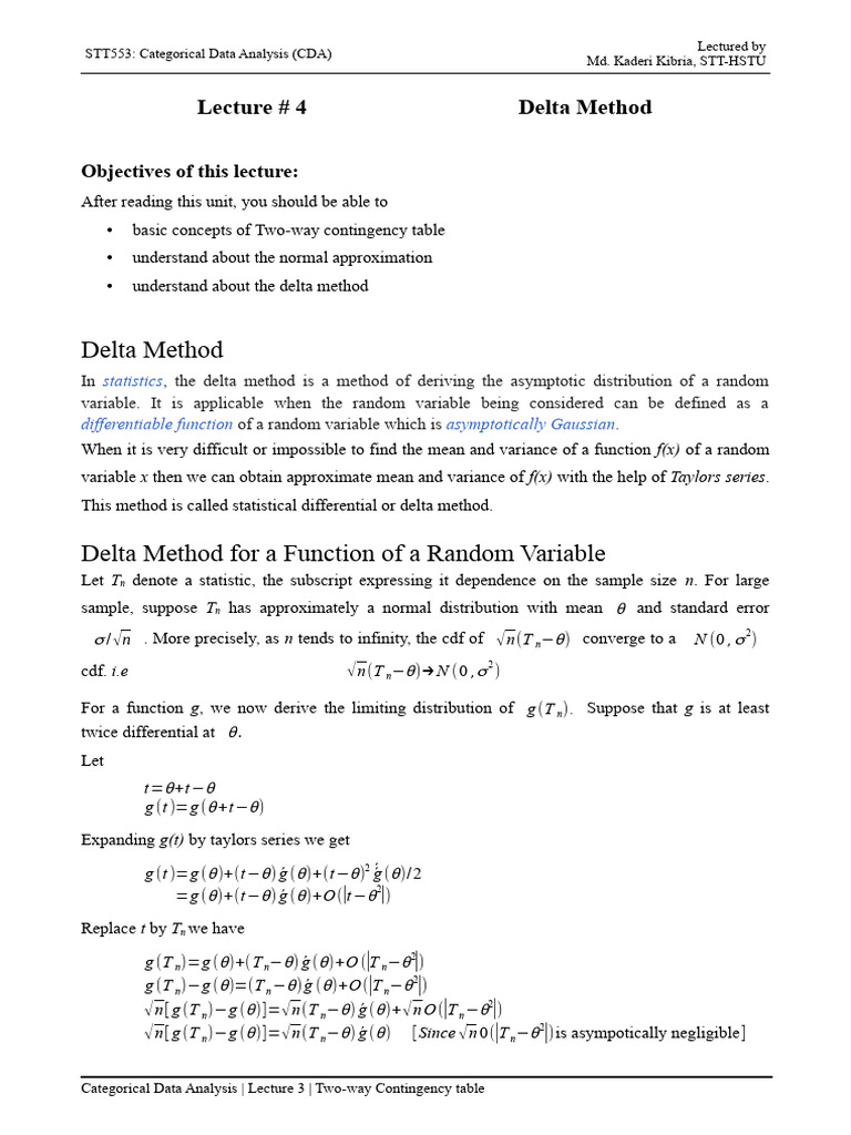 Delta Method in Categorical Data Analysis | PDF | Normal Distribution ...