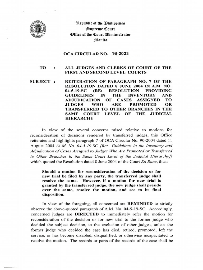 OCA Circular No. 16-2023 | PDF