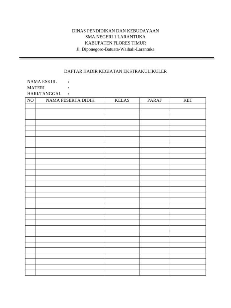 Format Absen Eskul | PDF
