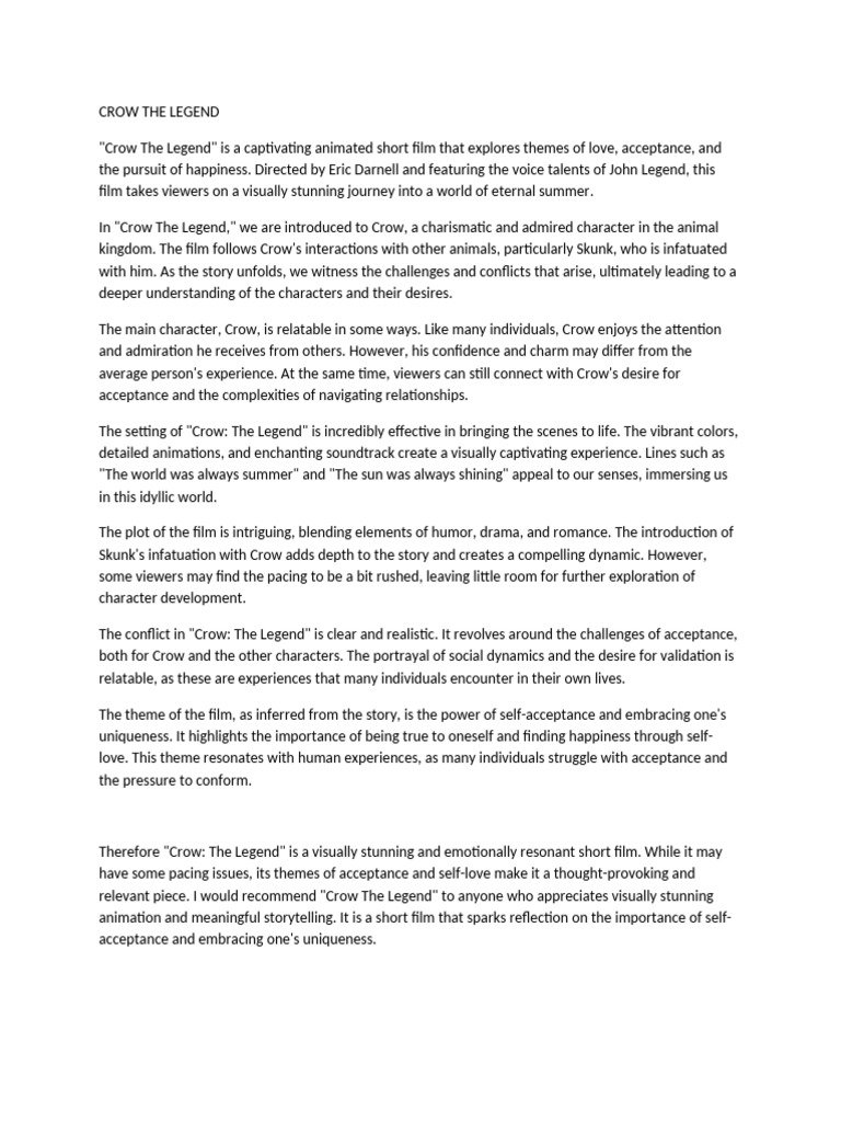 Crow The Legend: A Journey of Acceptance | PDF