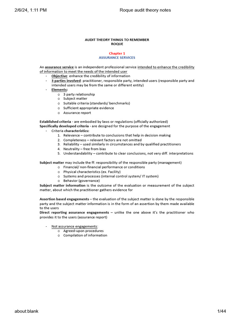 Audit Theory & Assurance Services | PDF | Audit | Career & Growth