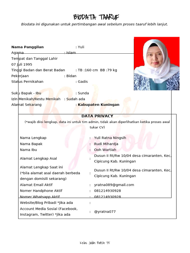Format CV - Batch 35 Yuli Ratna 1 | PDF