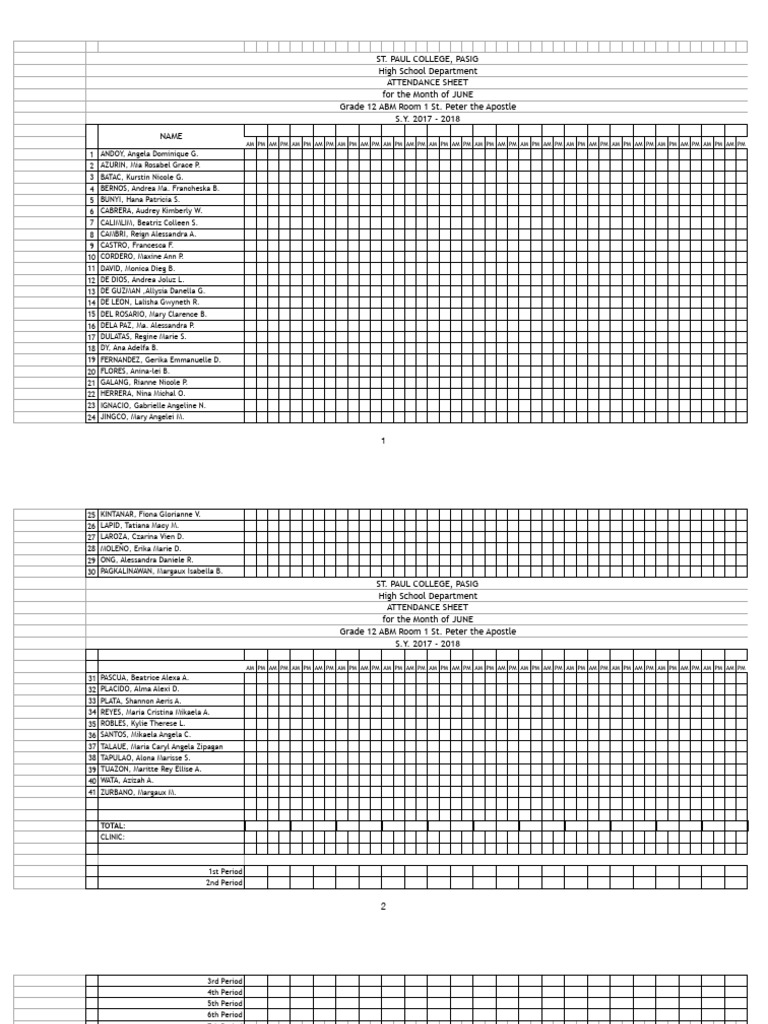 Daily Attendance Format 2018 | PDF