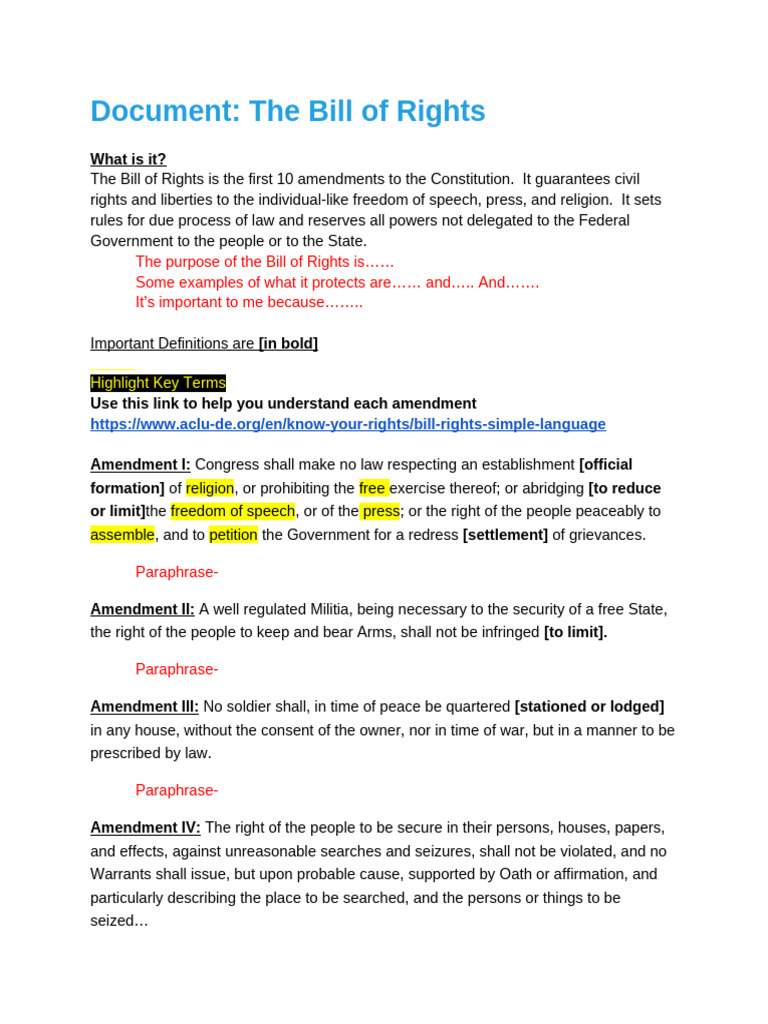 _ Bill of Rights Activity | PDF