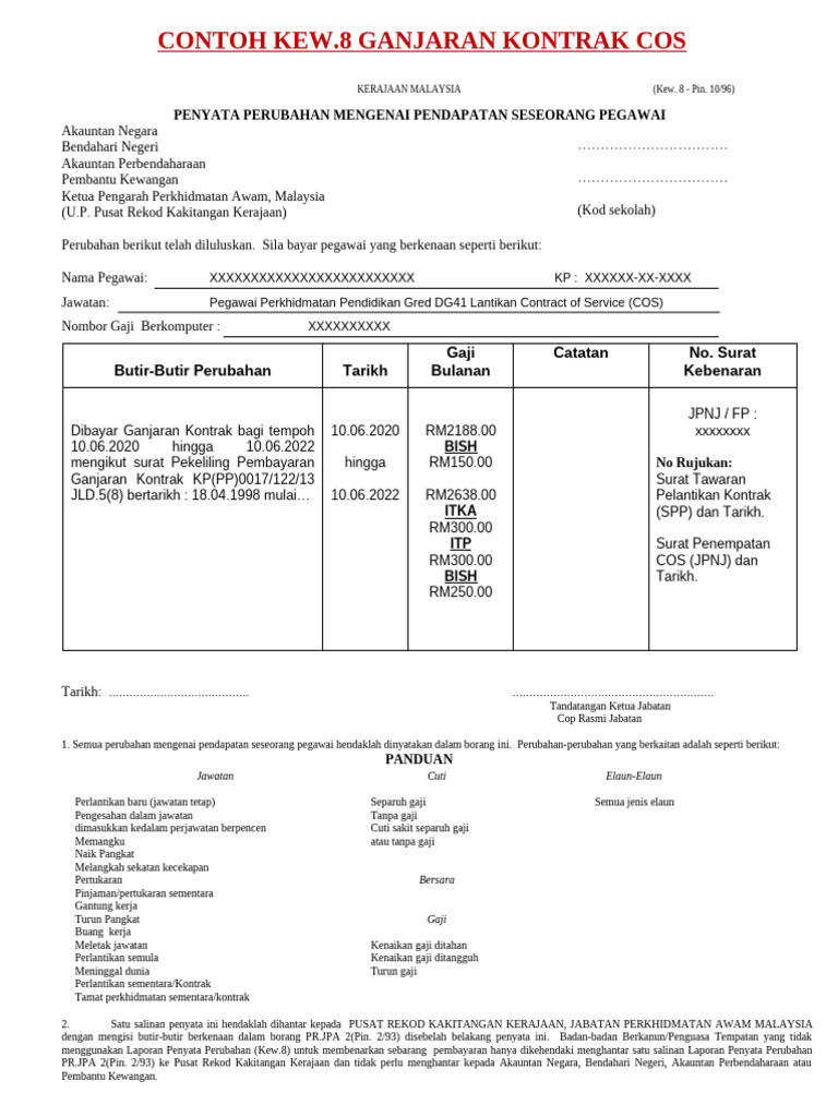 Contoh Kew 8 Ganjaran Kontrak | PDF