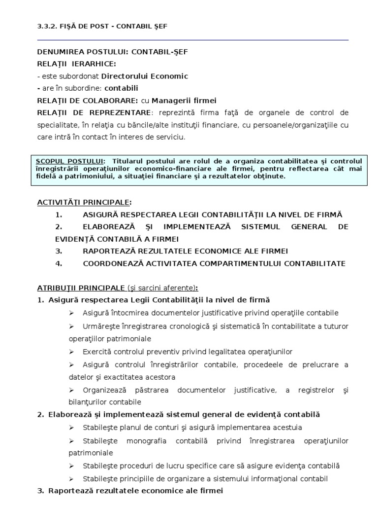 3.3.2. Fisa de Post - Contabil Sef | PDF