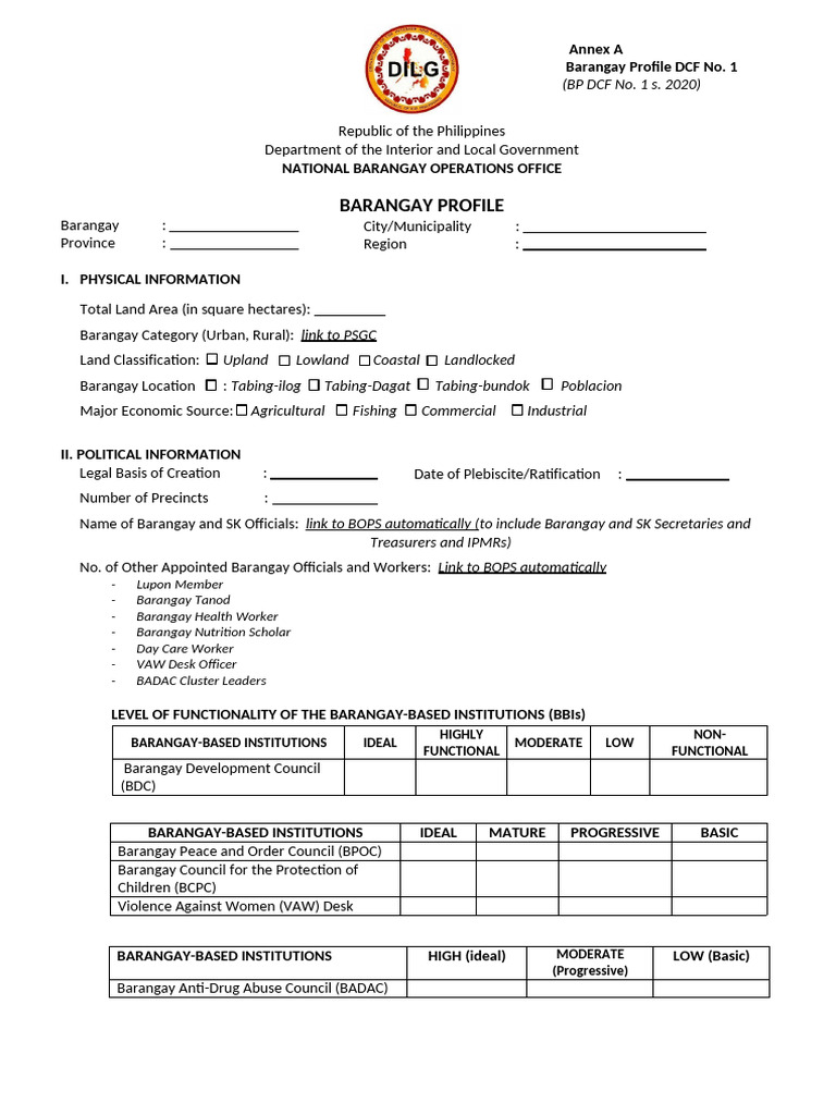 Barangay Profile Form | PDF