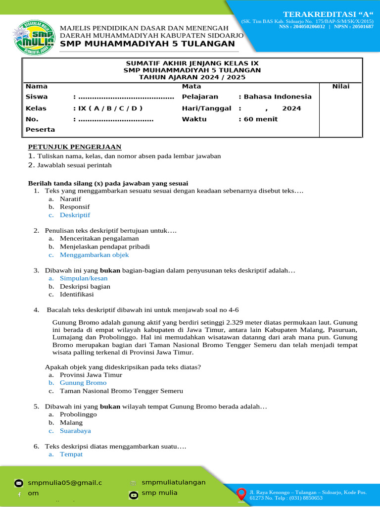 SOAL SUMATIF AKHIR JENJANG KELAS IX ABK | PDF