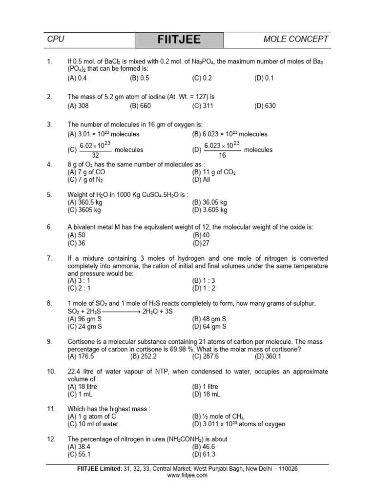 Mole Concept CPP | PDF