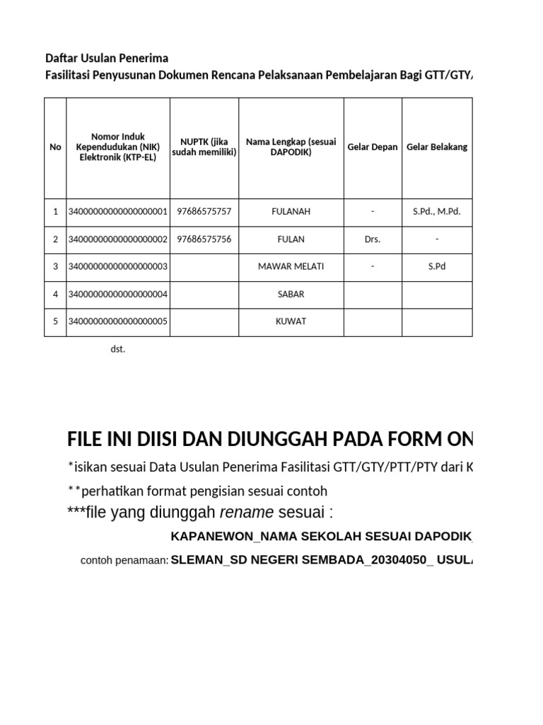 Format Excel-File Unggahan Online Fasilitasi GTT Gty PTT Pty | PDF