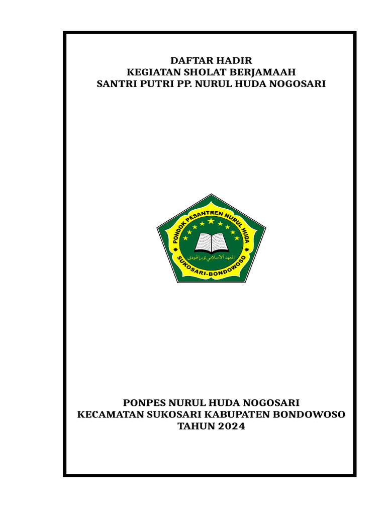 Cover Daftar Hadir Sholat Jamaah Santri Putri PP Nurul Huda | PDF
