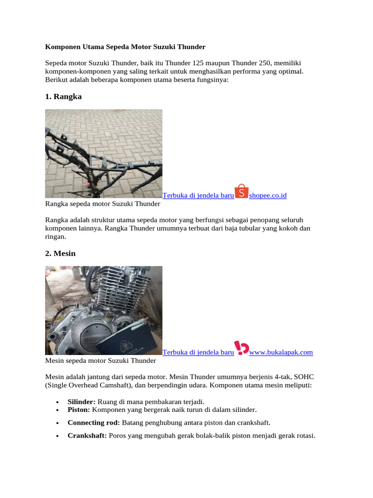 Komponen Utama Sepeda Motor Suzuki Thunder | PDF