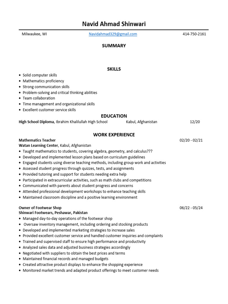 SHINWARI Navid Ahmad Resume | PDF