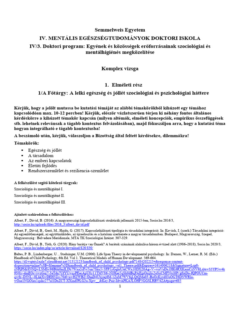 Komplex Vizsga Témák - SE IV - 3 Doktori Program - 2021 | PDF