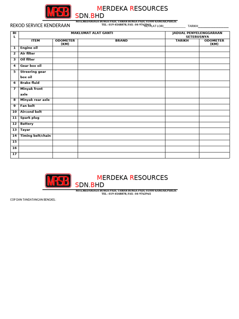 Rekod Service Kenderaan | PDF