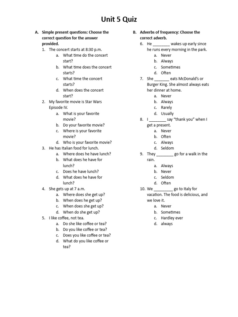 Unit 5 Quiz | PDF