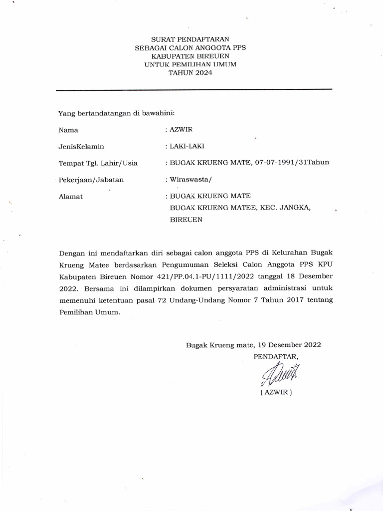 SURAT PENDAFTARAN | PDF