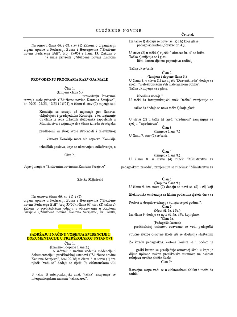 Pravilnik o Izmjenama I Dopunama Pravilnika o Sadržaju I Načinu Vođenja ...