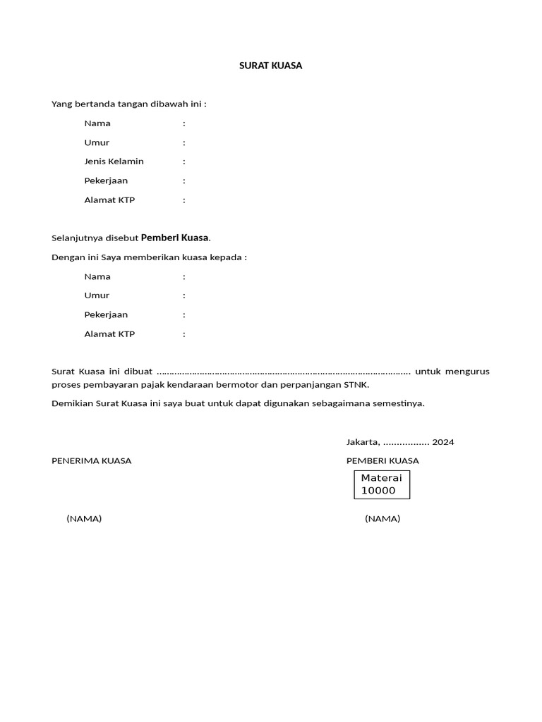 Format Surat Kuasa Mengurus STNK | PDF