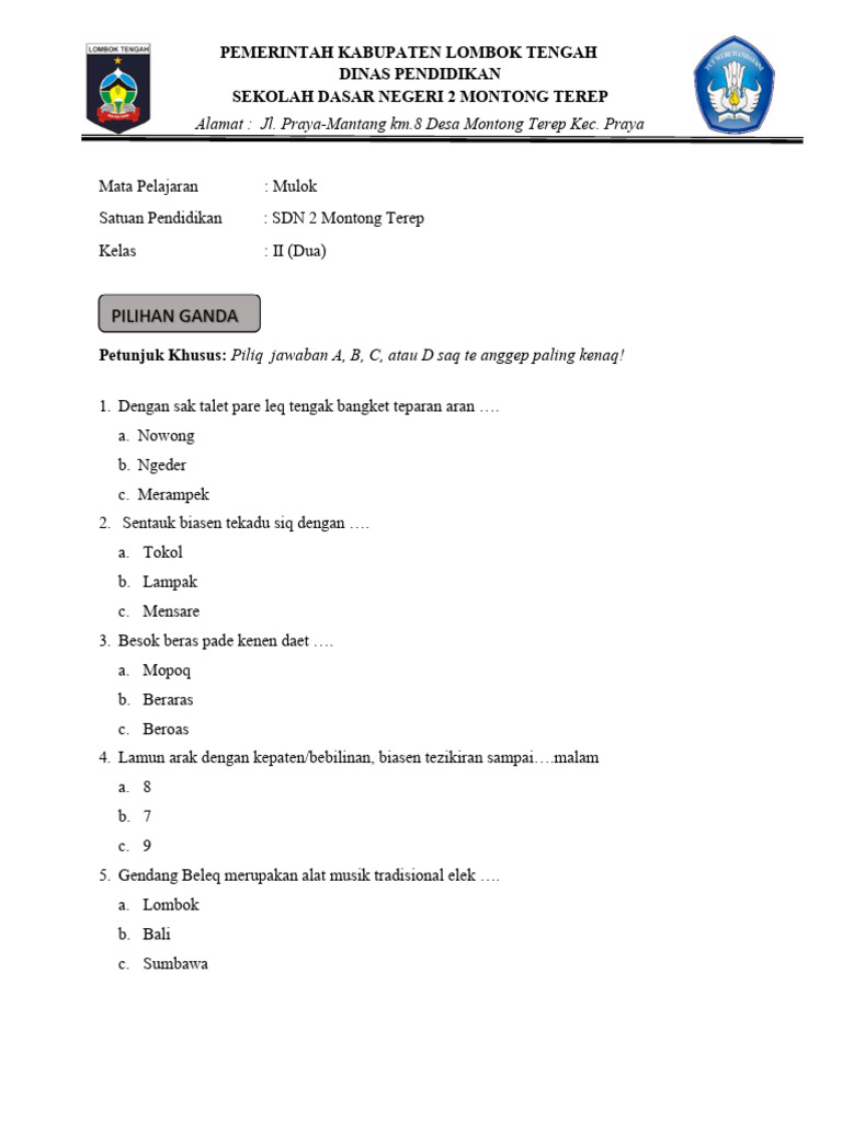Soal Mulok Kelas 2 PDF | PDF