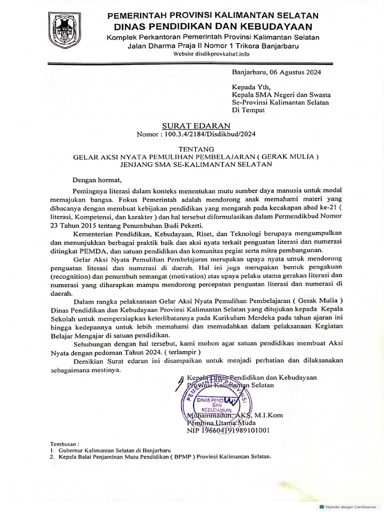 Surat Edaran Gerak Mulia | PDF