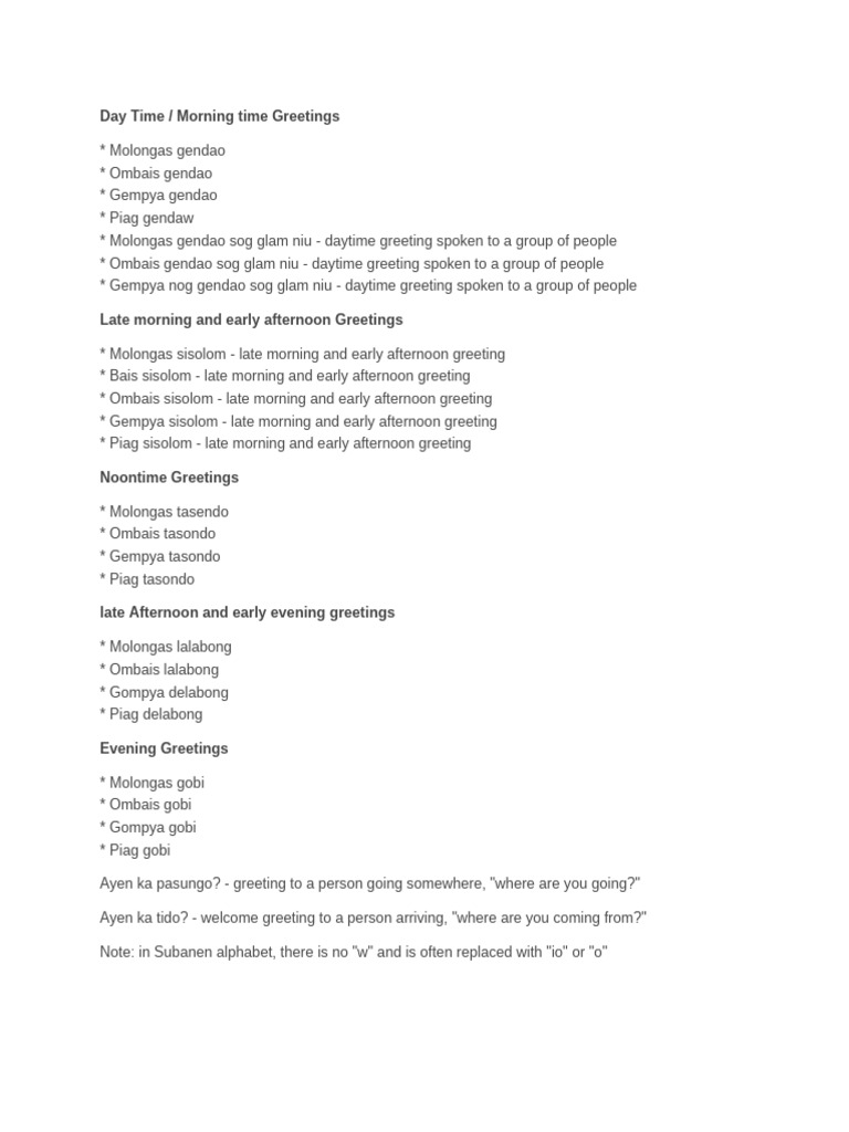 Subanen Greetings Word | PDF