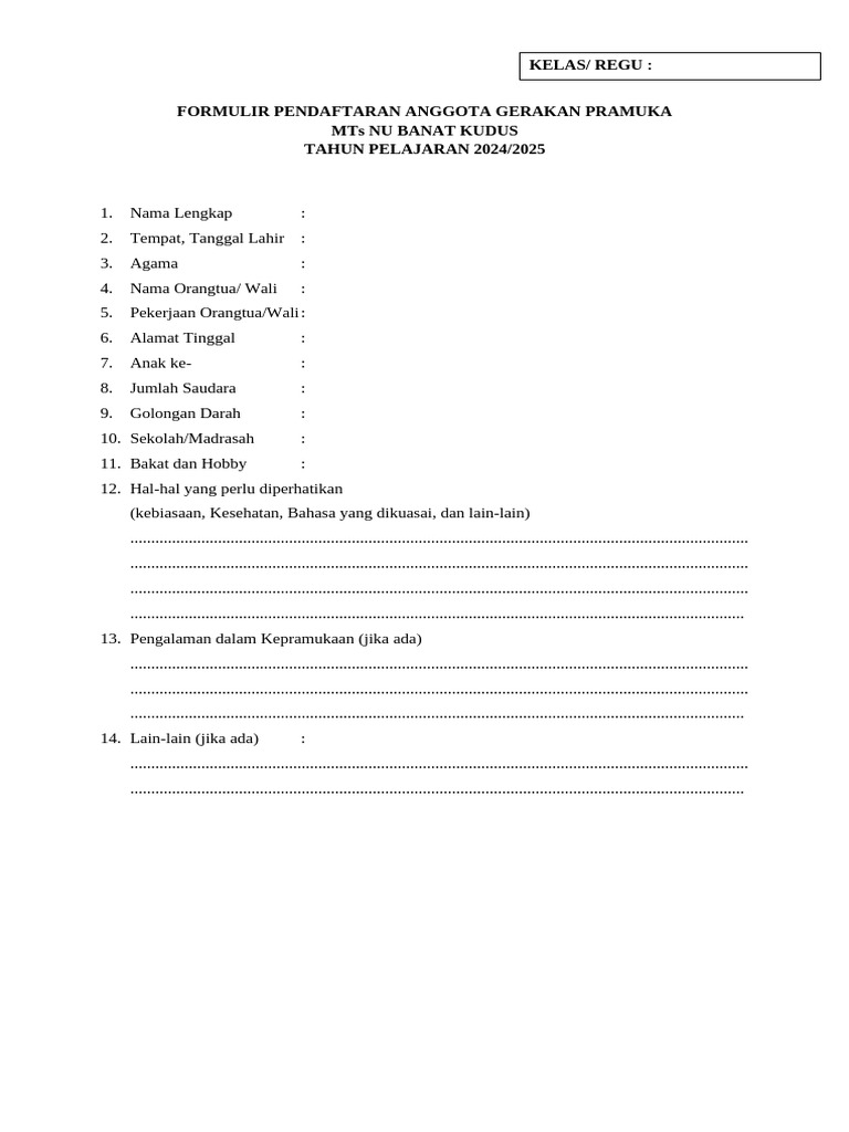 Formulir Pendaftaran Anggota Pramuka | PDF