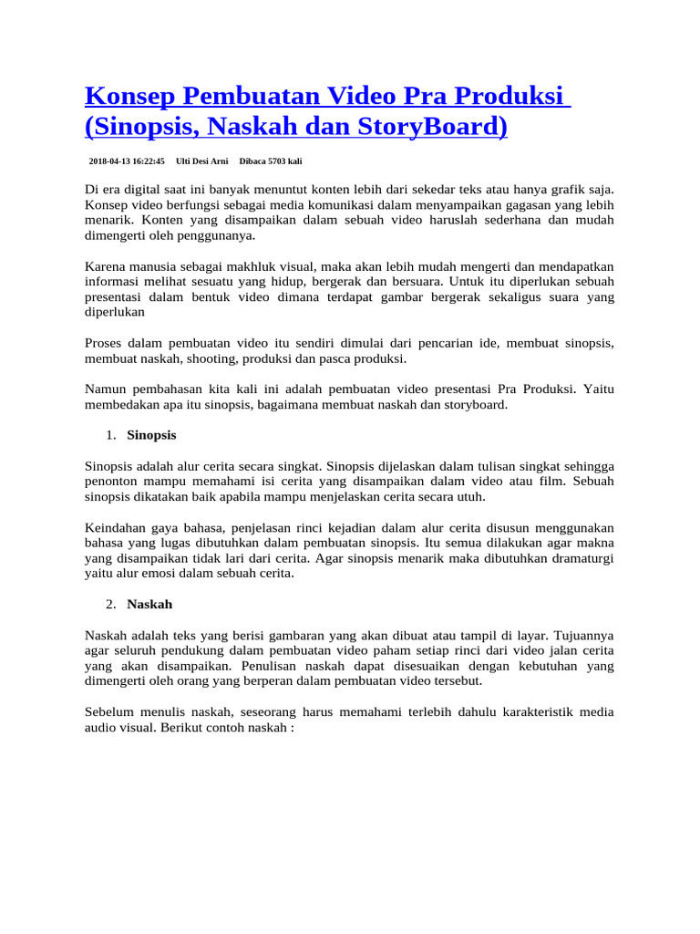 Konsep Pembuatan Video Pra Produksi | PDF