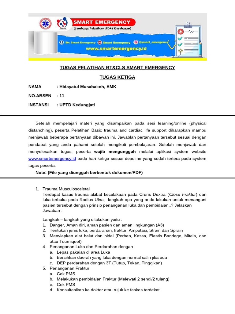 11 - Hidayatul Musabakoh - Tugas Ke-3 BTCLS Smart Emergency | PDF