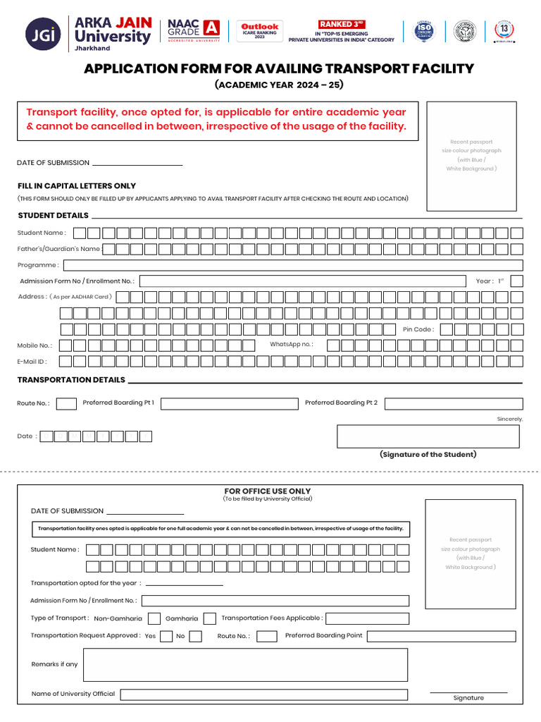 Transport Application Form 2024 25 | PDF