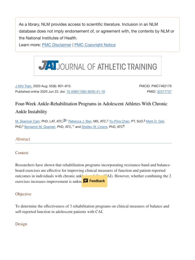 Four-Week Ankle-Rehabilitation Programs in Adolescent Athletes With ...