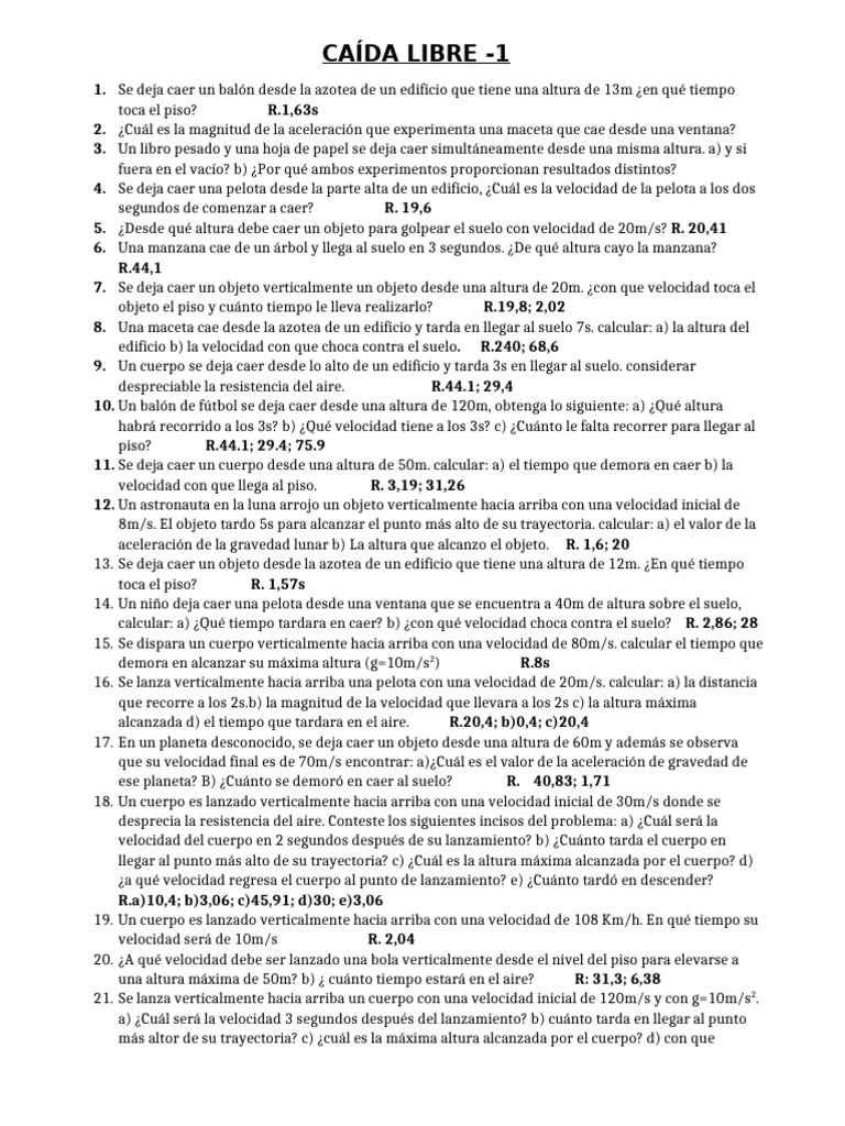 Caída libre desde 13m de altura | PDF | Cambio | Fenomeno fisico