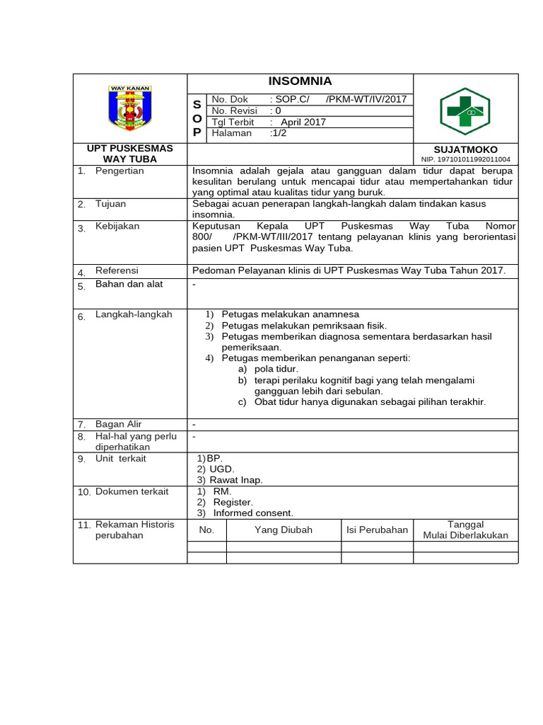 SOP INSOMNIA - Docx Mahe | PDF