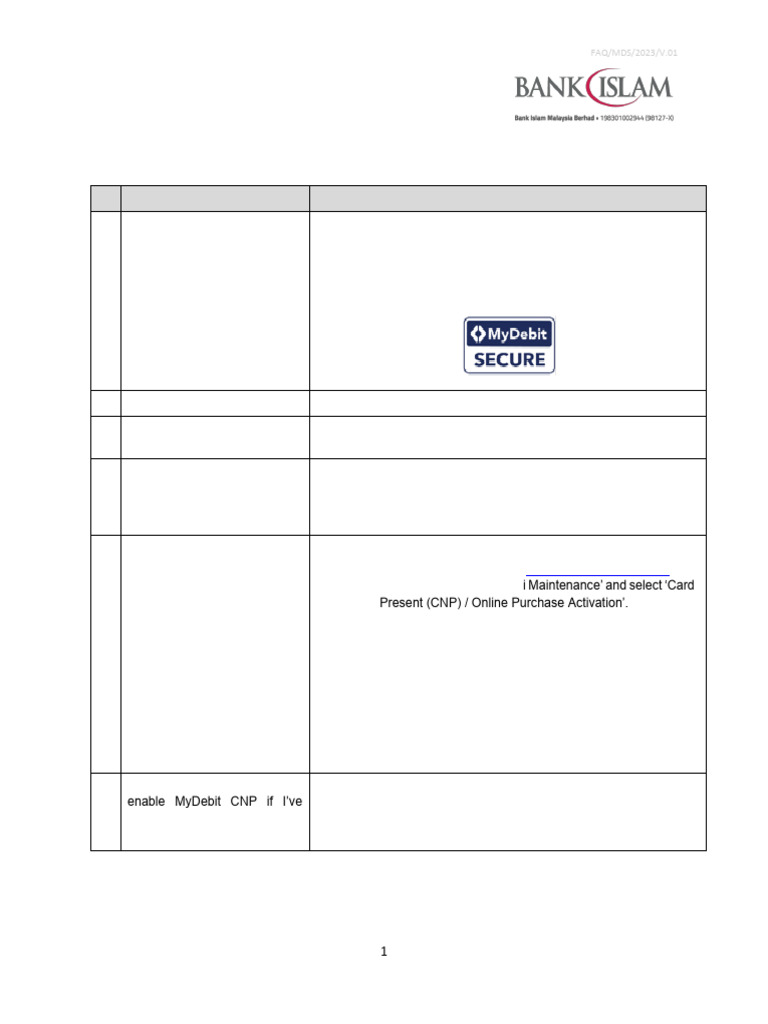 FAQ MyDebit Secure CNP | PDF
