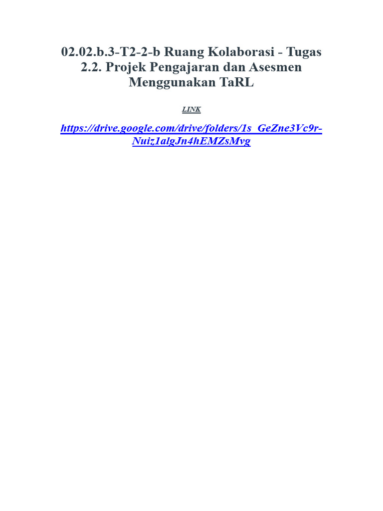 T2-2-b Ruang Kolaborasi - Tugas 2.2. Projek Pengajaran Dan Asesmen Menggunakan TaRL | PDF