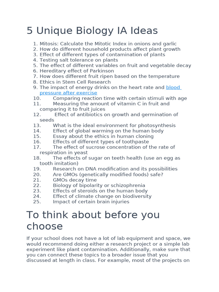 5 Unique Biology IA Ideas | PDF