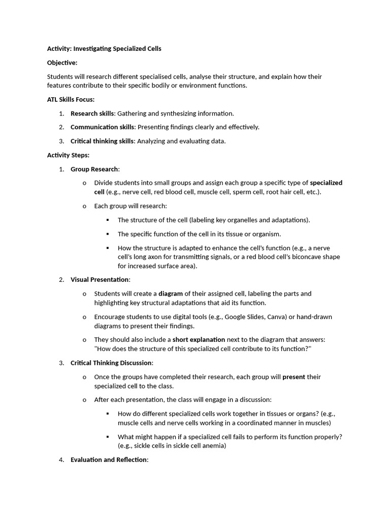 ATL Activity-Specialised Cells | PDF