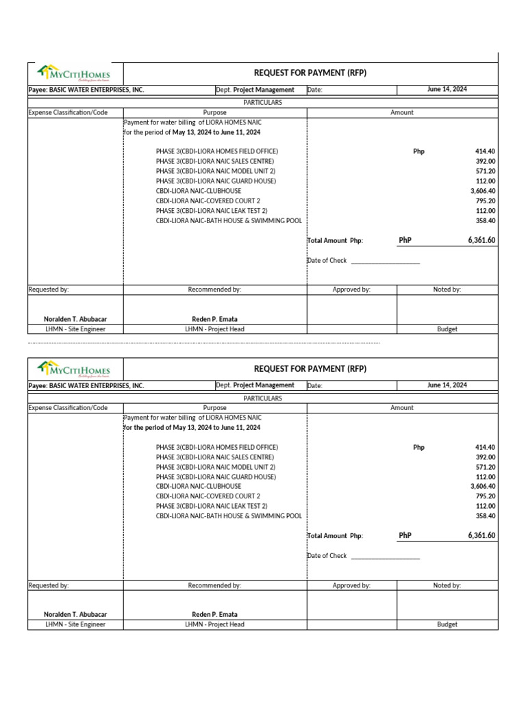 Water Bill Construction | PDF