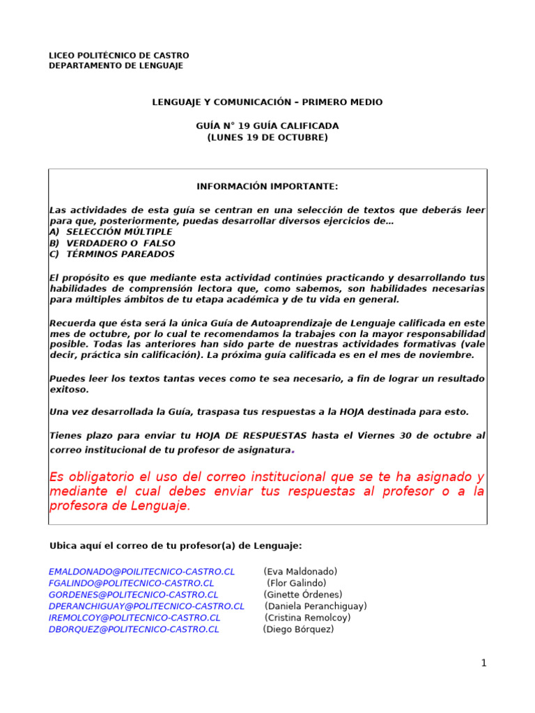 Guia 19 Lista Prueba | PDF