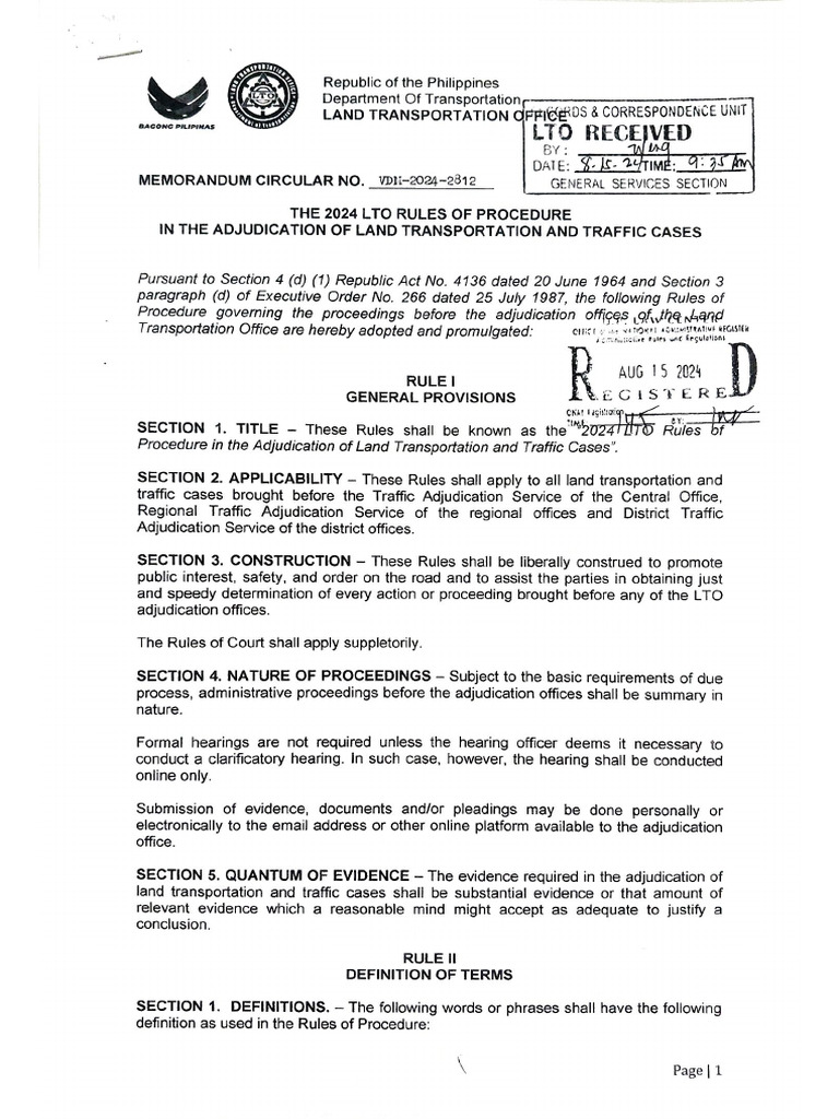 Lto Rules of Procedure in Adjudication | PDF